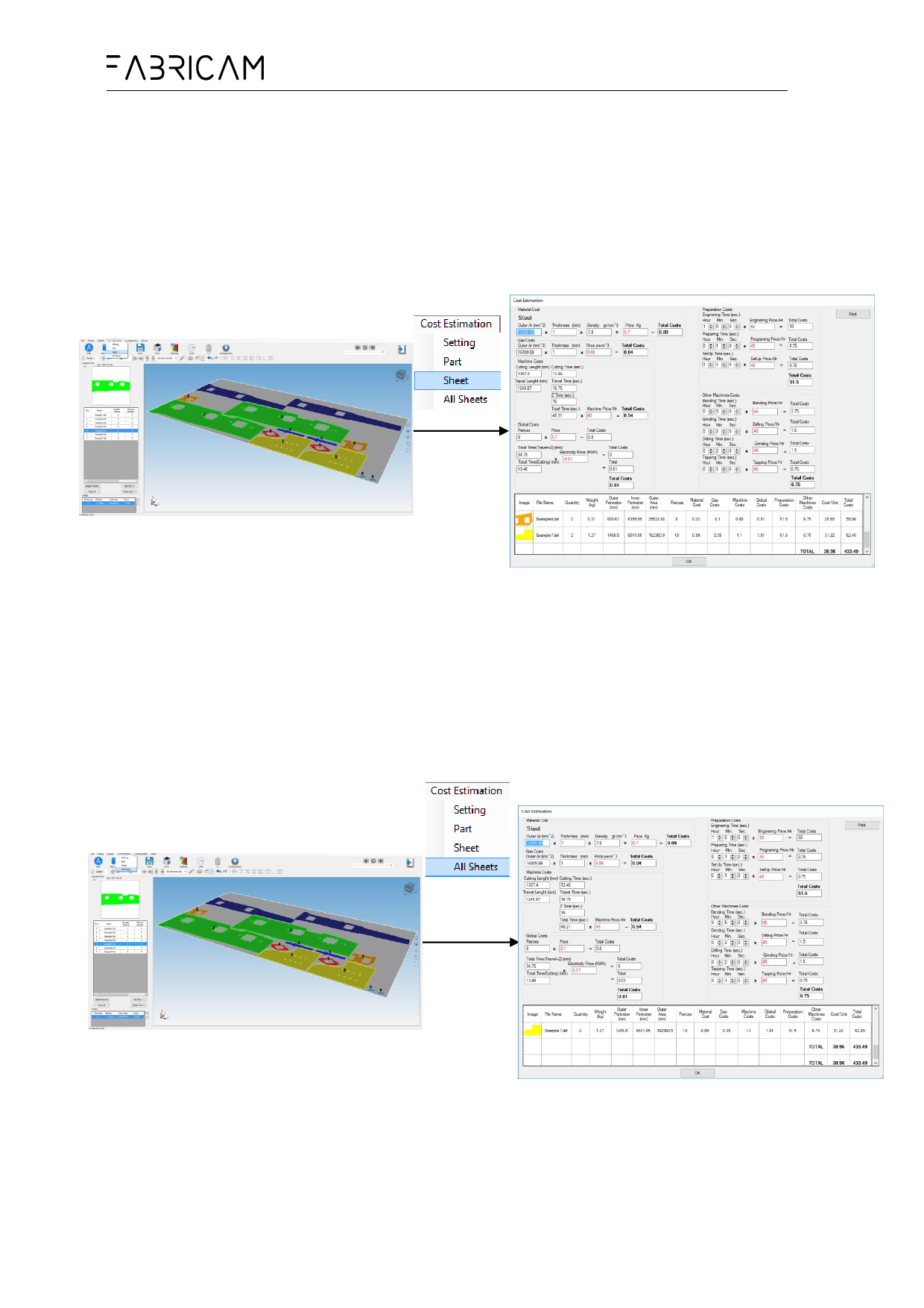 Sheet Select the Sheet in the bottom left grid and (Page 68 / 82) FABRICAM Software Manual
